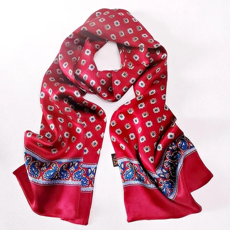 Foulard long en soie rouge à motif pour homme - Mon Beau Béret